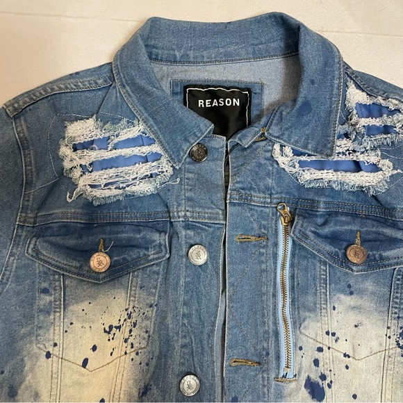 Reason | Jackets & Coats | Nwt New Reason Paint Splatter Denim Jacket ...